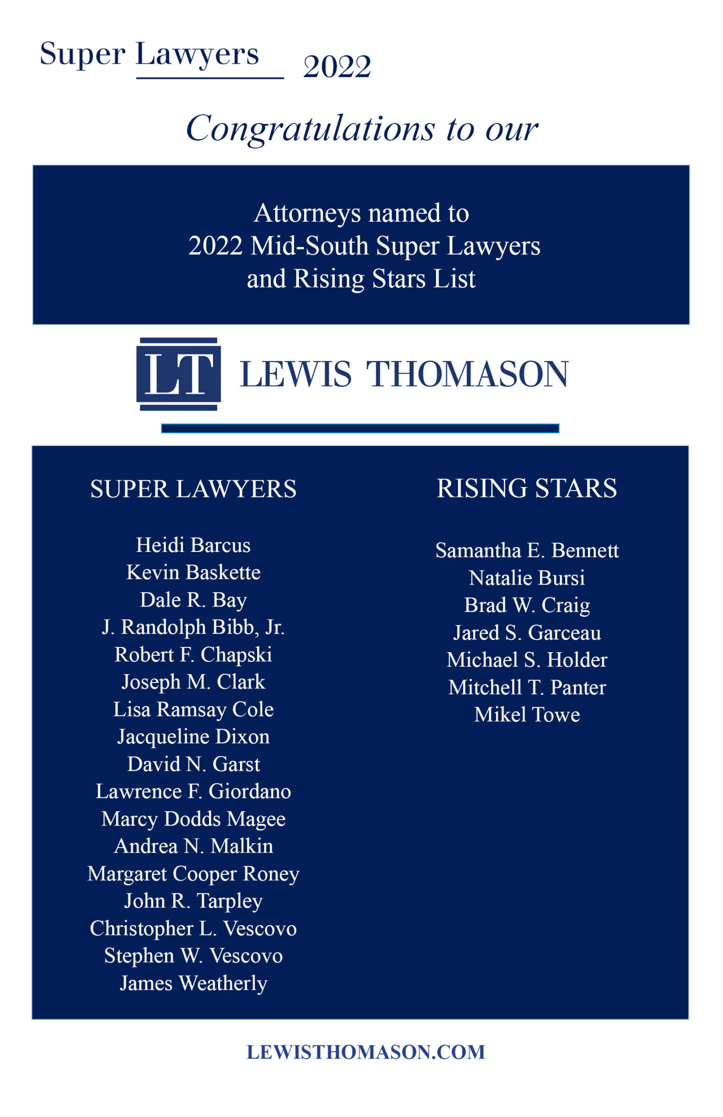 Super Lawyers 2022 - Lewis Thomason